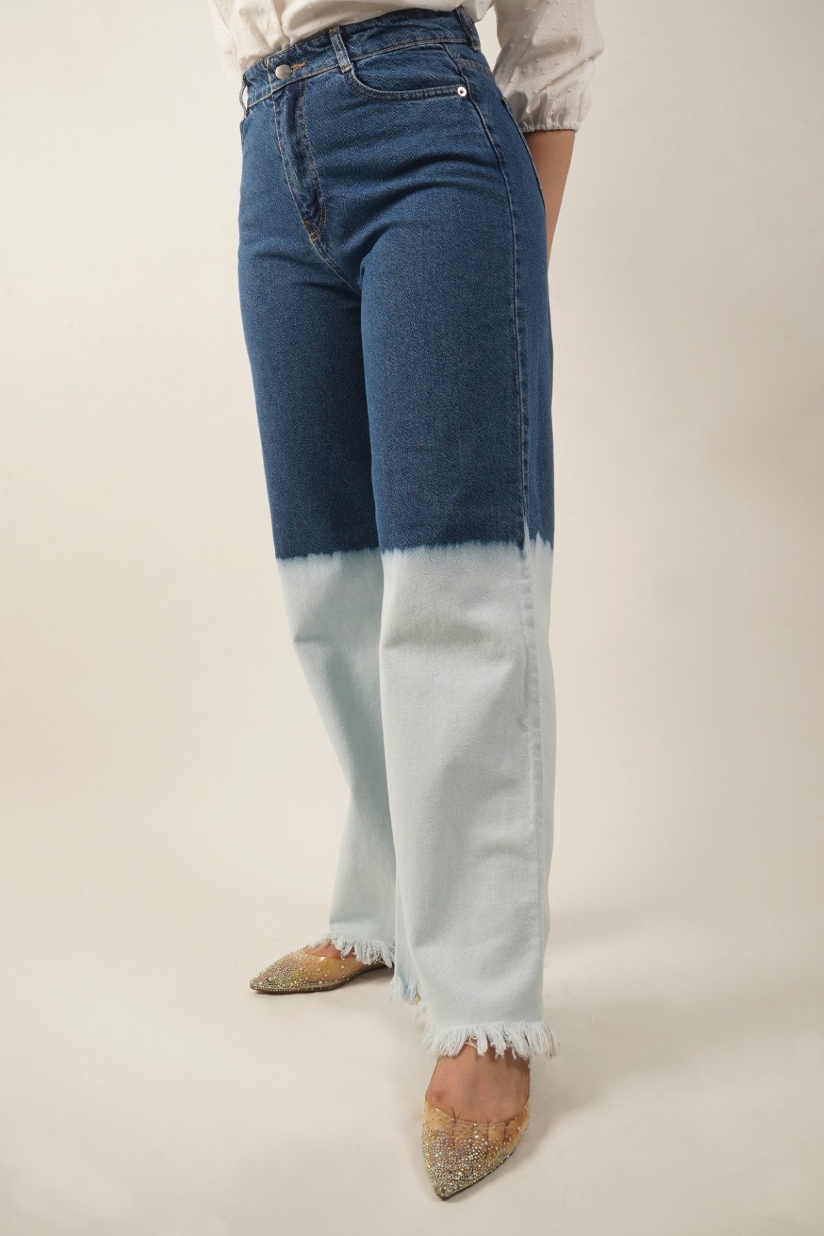 Sides Two Tone Wide Leg Denim - Licci