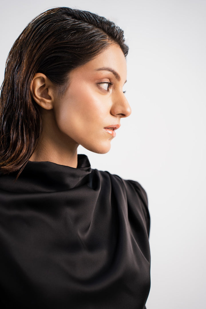 Missus Cowl Neck And Padded Shoulder Top - Licci